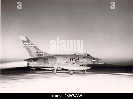 The North American F-100 Super Sabre, shown in this image, was a ...