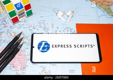 In this photo illustration the Express Scripts logo is displayed on a ...