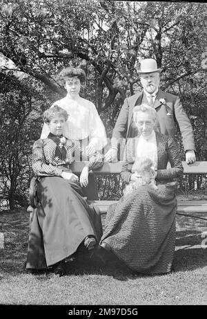 Edwardian group in the garden of Strathclyde, Offerton Road, Stockport ...