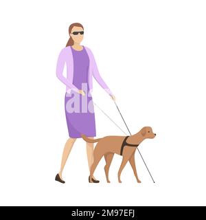 Vector illustration of blind woman with guide dog Stock Vector Image ...