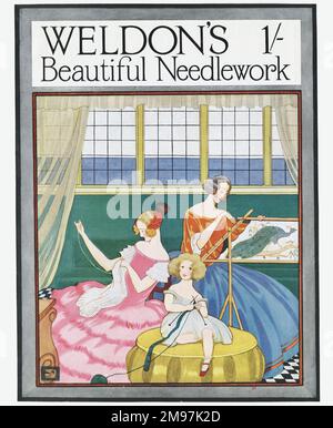 Cover design, Weldon's Beautiful Needlework, No. 2, showing a young ...