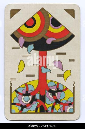 Brightly coloured pop art playing card, depicting a tree with autumn ...