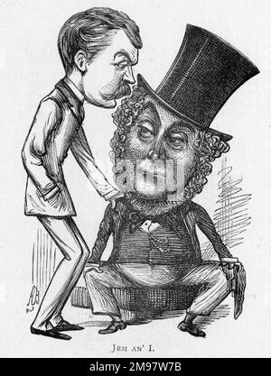 Cartoon of David James (left, 1839-1893), English comic actor, and ...