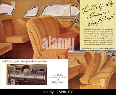 Brochure illustration, Oldsmobile car -- safety interiors, beautifully ...