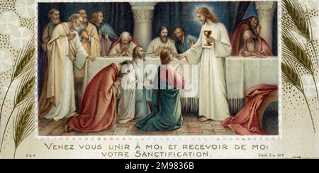 Chromolithograph Devotional Card - First Communion - Jesus giving the ...