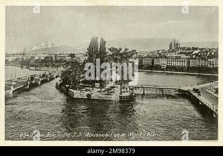 Geneva - Mont Blanc Bridge and Ile Jean-Jacques Rousseau Stock Photo ...