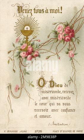 Chromolithograph Devotional Card - First Communion - Jesus giving the ...