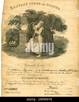 Ancient Order of Druids, Druid with harp, and Stonehenge in the ...