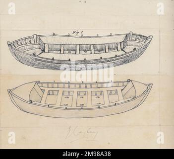 Drawing and design of a self-righting lifeboat by Sir George Cayley ...