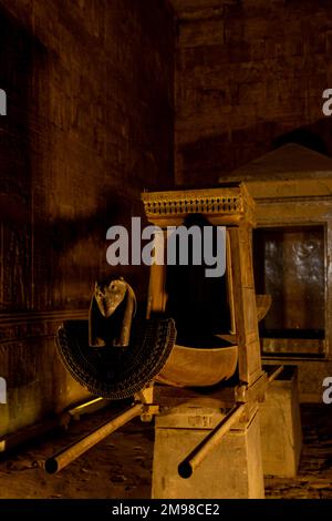 Close-up of sacred solar boat inside the temple of Horus in Edfu ...