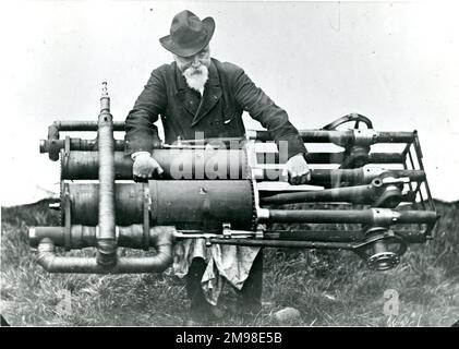 Sir Hiram Maxim and his first aeroplane with members of the ...