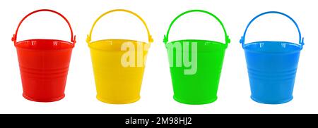 Multi-colored small metal buckets. Decorative buckets in different ...