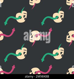 Skull, snake, goblet, magic symbols seamless pattern. Magic and death ...