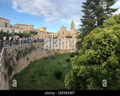 Walls of the Aragonese Castle with moat of Venosa historic city Stock ...