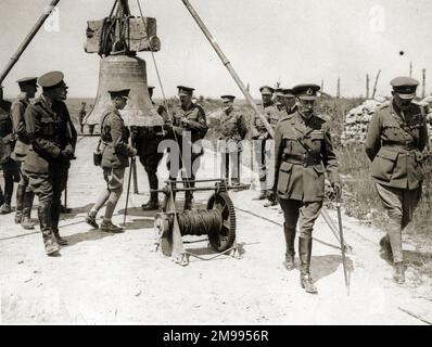 King George V visiting the Western Front during World War One, seen ...