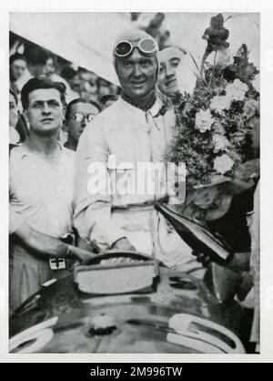 Louis Chiron, motor racing driver, at the wheel of a Bugatti in San ...