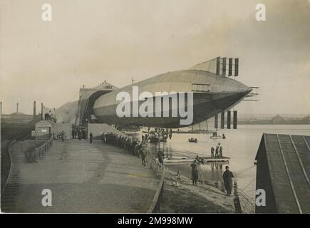 HMA No1 Mayfly leaving its floating shed at the Cavendish Dock, Barrow ...