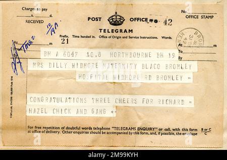 Telegram congratulations, new baby Stock Photo - Alamy