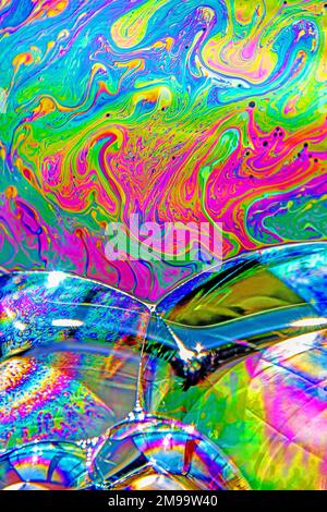 Amazing inflorescent colors are created by the light on a soap bubble ...