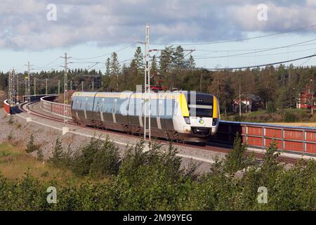 BOTHNIA LINE, SWEDEN ON AUGUST 13, 2014. Night train No. 92 heading ...