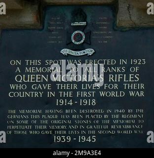Plaque detail Queen Victoria Rifles Memorial, Hill 60 Stock Photo - Alamy