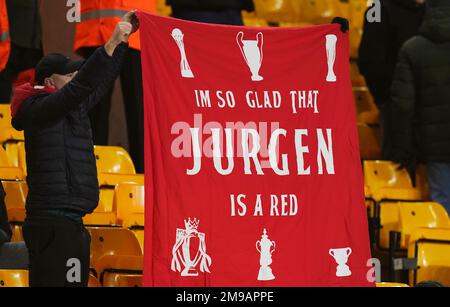 A banner for Liverpool manager Jurgen Klopp ahead of the Emirates FA ...