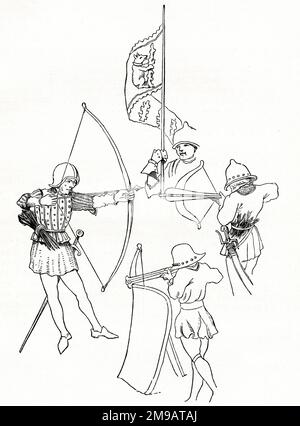 English archer of 15th century with bow and arrow. These well trained ...