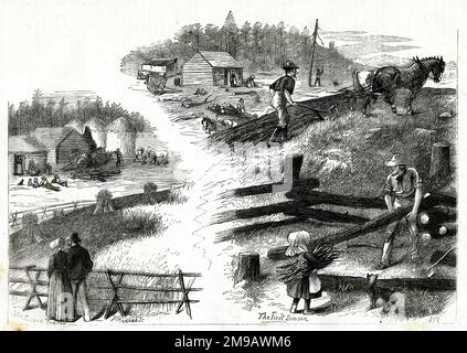 Emigrant Life in British North America, Canadian settlers on the road ...
