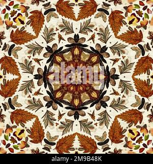 Autumn leaf quilt style vintage seamless pattern. Homely cottage core ...