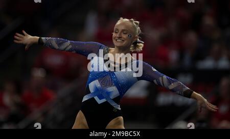 Brigham Young gymnast Rebekah Ripley performs her floor routine during ...