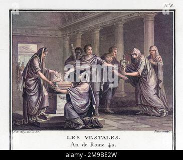 Vestal Virgins in ancient Rome tending the sacred fire in their temple ...