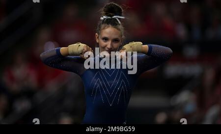 Utah State gymnast Ariel Toomey performs her floor routine during an ...