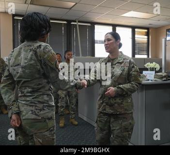 Chief Master Sgt. Chin Cox, command chief of the 22nd Air Force, visits ...