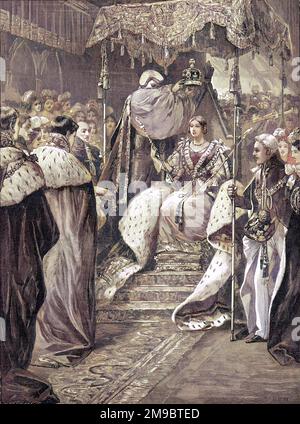 The Crowning of Queen Victoria at Her Coronation, Westminster Abbey ...
