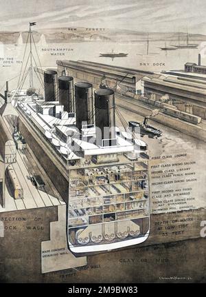 Drawing of the First Class Dining Saloon on the RMS Aquitania Stock ...