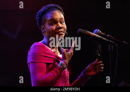 Mariah Cameron, voice performs with Julius Rodriguez during Winter ...