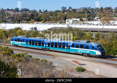 Siemens Desiro Sprinter train in mass transit passenger train railroad in Oceanside, USA Stock ...