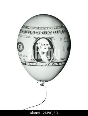 Inflated one dollar bill balloon. Economic inflation concept. 3D ...