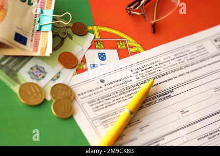 KYIV, UKRAINE - MAY 4, 2022 Portugal tax form Mod 21 RFI Double ...