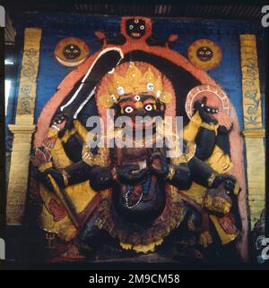 Kal-Bhairab, Hindu God of Terror depicted in a Nepalese wall painting ...