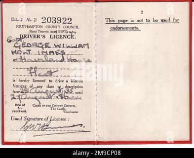 UK Driving Licence document from the 1950's Stock Photo - Alamy