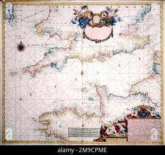 Map of the English Channel. 18th-century map showing the varying depths ...