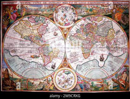 16th century Map of the World Hemispheres Stock Photo - Alamy