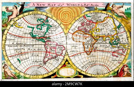 16th century Map of the World Hemispheres Stock Photo - Alamy