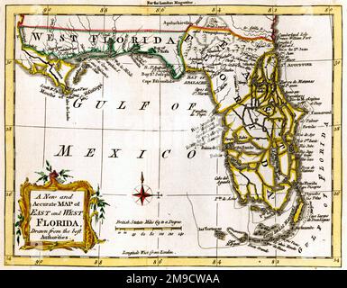 18th century Map of Florida, America Stock Photo - Alamy