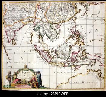 17th century Map of Asia, the East Indies with Thailand, Sumatra ...