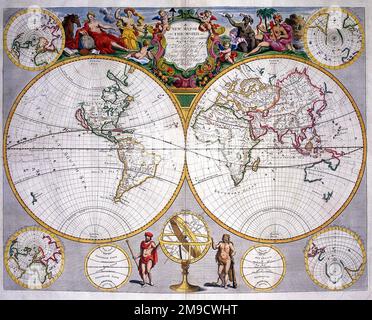18th century Map of the World Hemispheres Stock Photo - Alamy