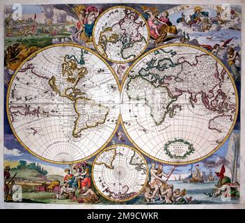 16th century Map of the World Hemispheres Stock Photo - Alamy