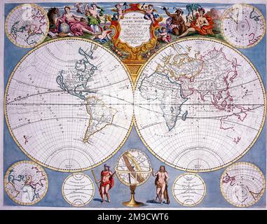 18th century Map of the World Hemispheres with mythological scenes - Haemisphaeriorium Tabula ...