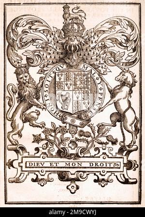 The Royal Coat of Arms with the motto "Dieu et mon droit" on 70 ...